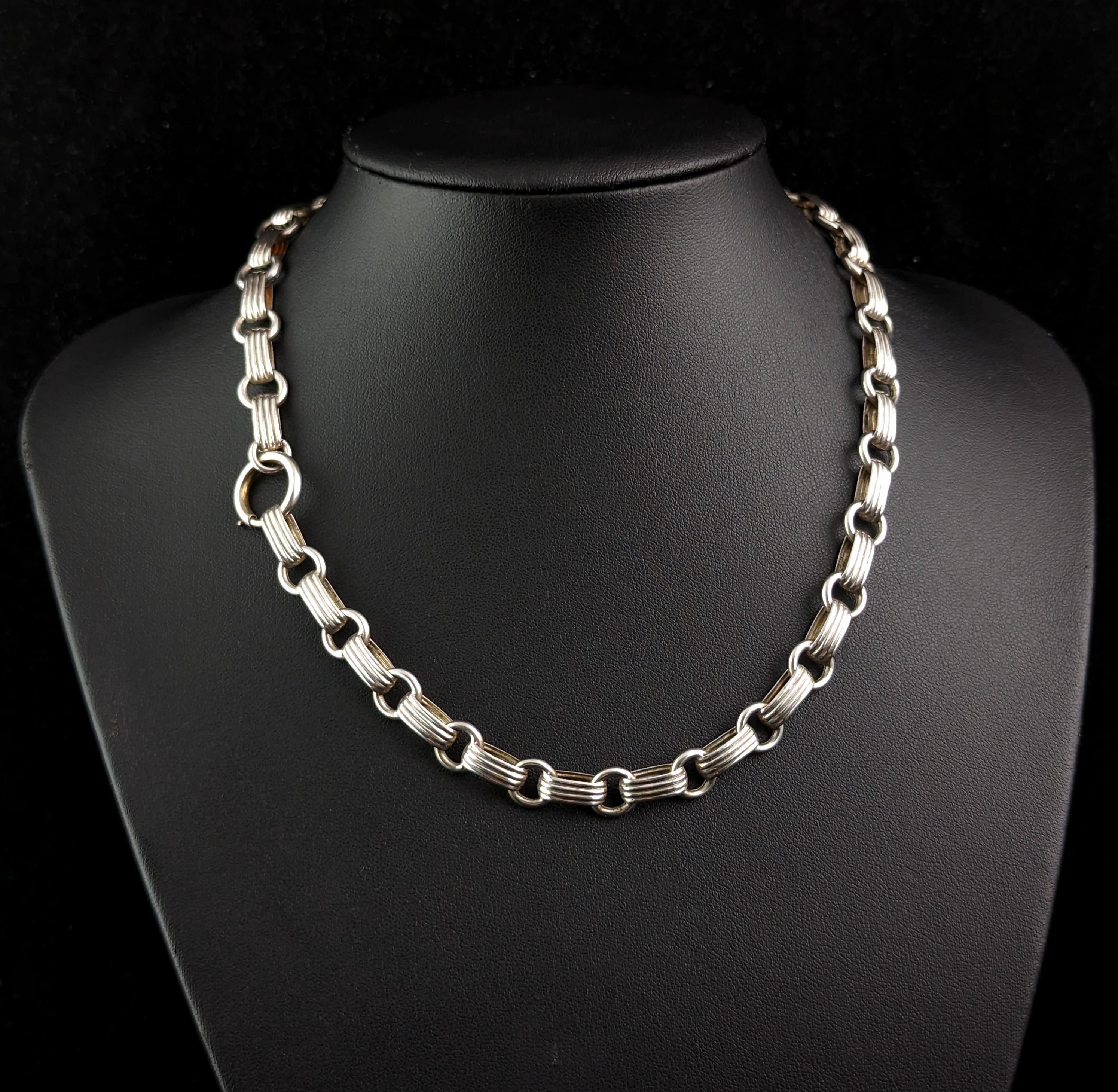 Antique Victorian silver collar necklace, Book chain For Sale at 1stDibs
