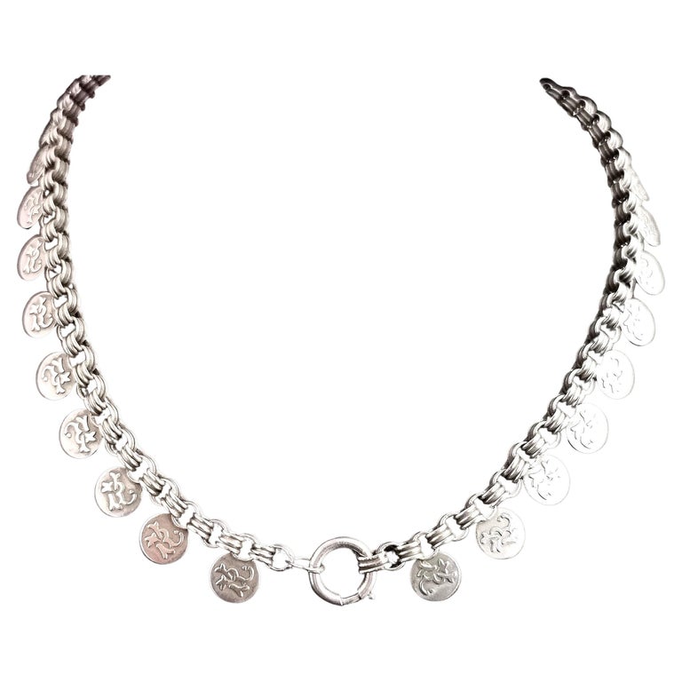 Antique Victorian Silver Collar Necklace, Coin Fringe at 1stDibs