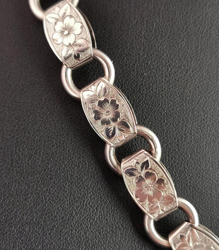 Antique Victorian Silver Collar Necklace, Floral Book Chain, Day to ...