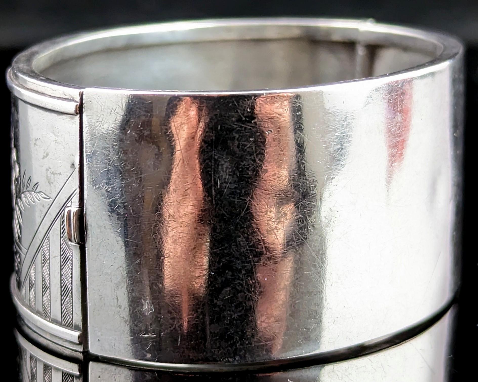 Antique Victorian silver cuff bangle, Aesthetic, Swallows at 1stDibs