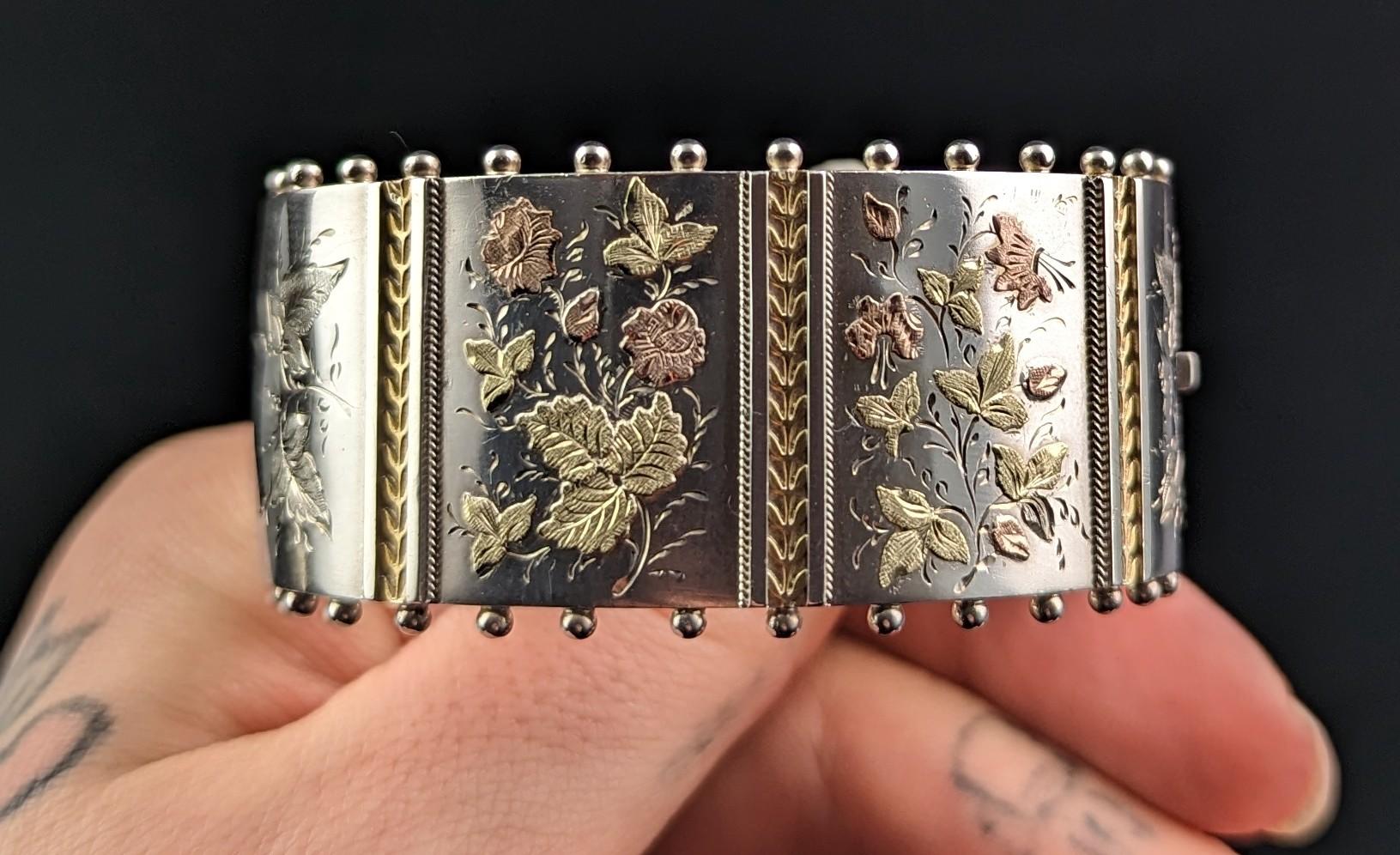 Antique Victorian Silver Cuff Bangle, Chunky, Aesthetic, 9k Bi Colour ...