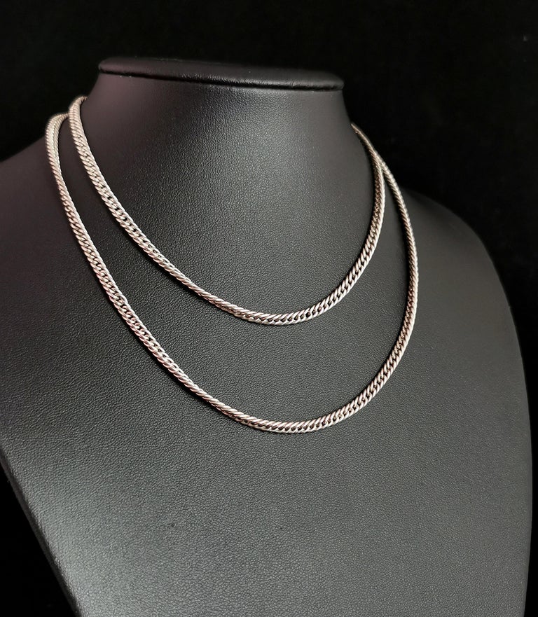 Antique Victorian Silver Curb Link Chain Necklace, Long Length For Sale ...