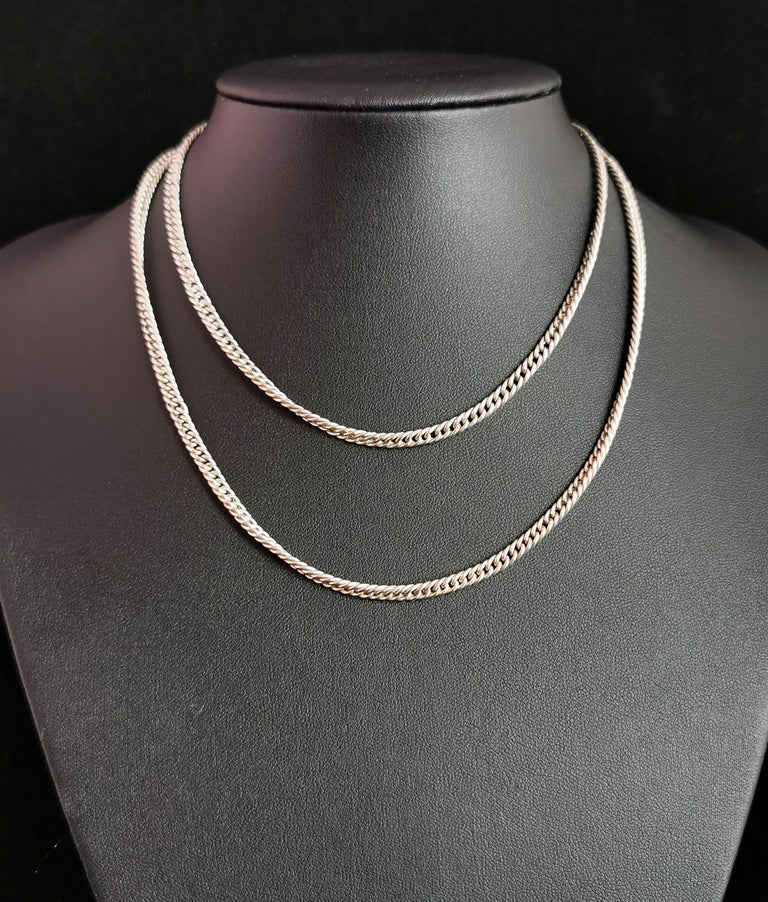 Antique Victorian Silver Curb Link Chain Necklace, Long Length For Sale ...