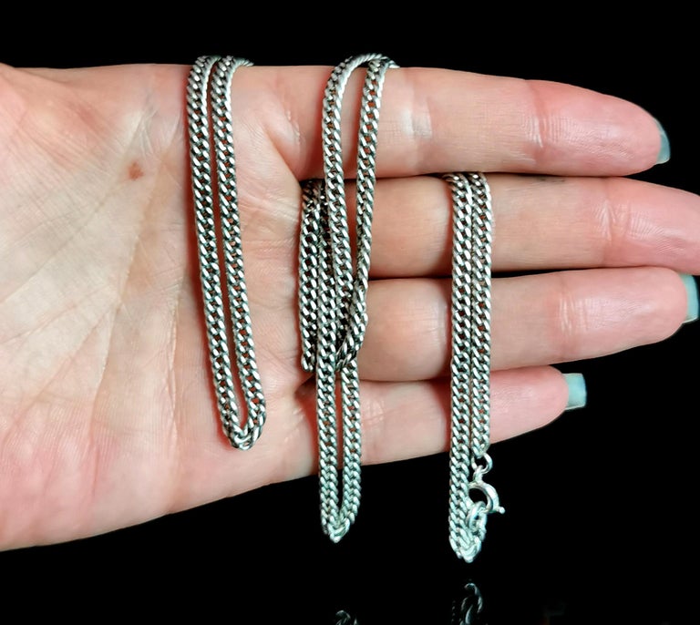 Antique Victorian Silver Curb Link Chain Necklace, Long Length For Sale ...