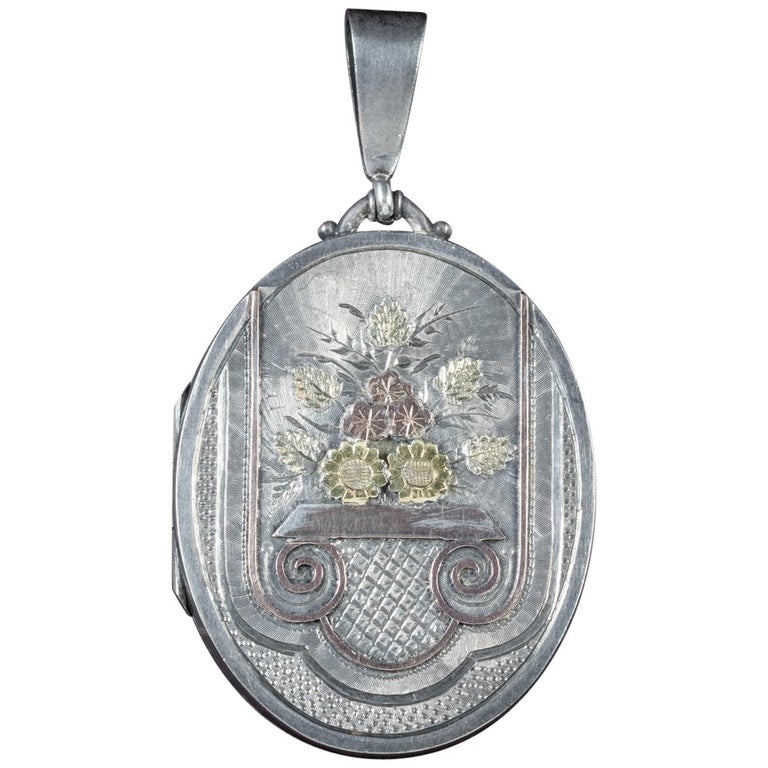 Antique Victorian Silver Flower Locket Dated Birmingham, 1882 at 1stDibs