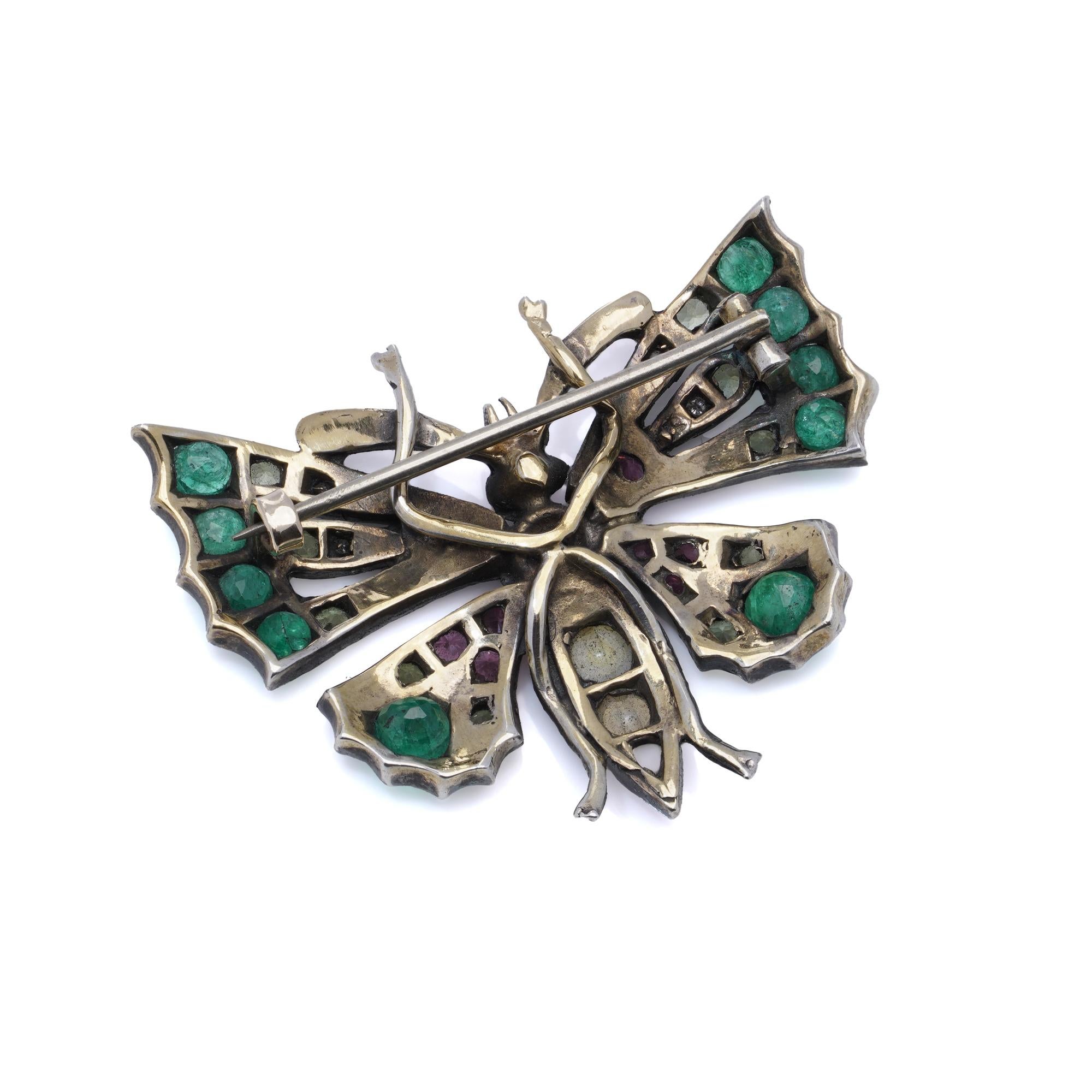 Antique Victorian Silver Gilt Butterfly Brooch with Mixed Gemstones For ...
