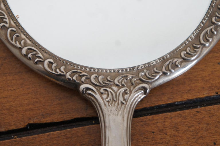 Antique Victorian Silver and Glass Hand Mirror Ornate Repousse Foliate ...