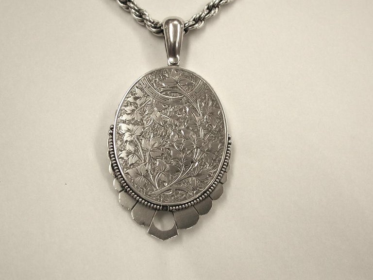 Antique Victorian Silver Locket Dated circa 1880 on Later Silver Rope ...