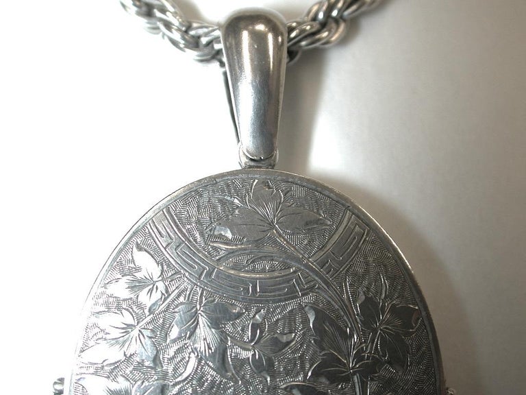 Antique Victorian Silver Locket Dated circa 1880 on Later Silver Rope ...