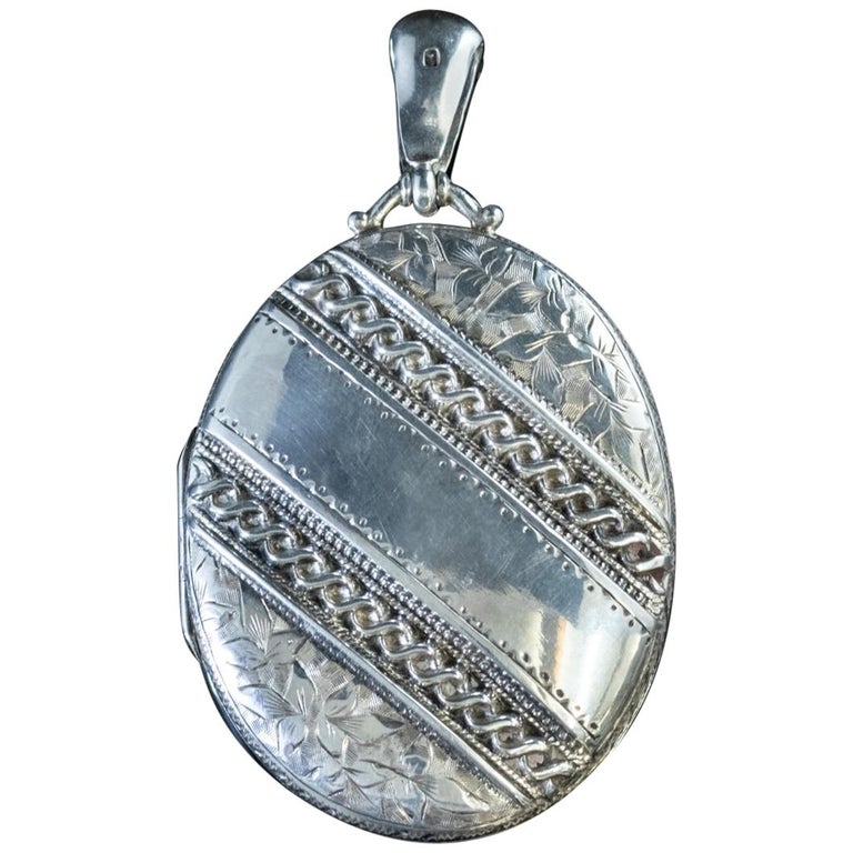 Antique Victorian Silver Locket Ivy, circa 1881 For Sale at 1stDibs