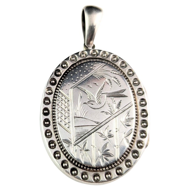 Antique Victorian Silver Locket Pendant, Birds, Aesthetic For Sale at ...