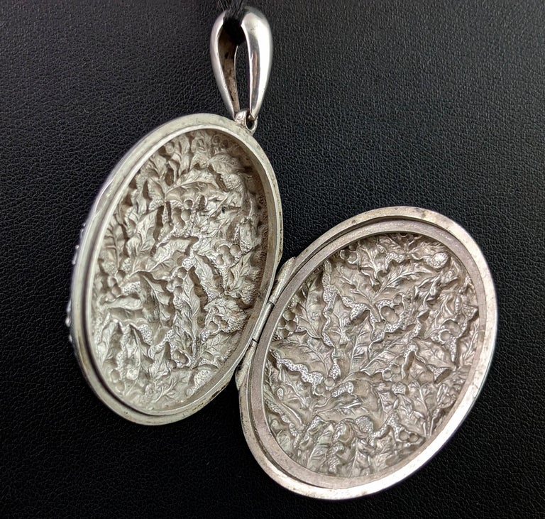 Antique Victorian Silver Locket Pendant, Holly Leaf at 1stDibs