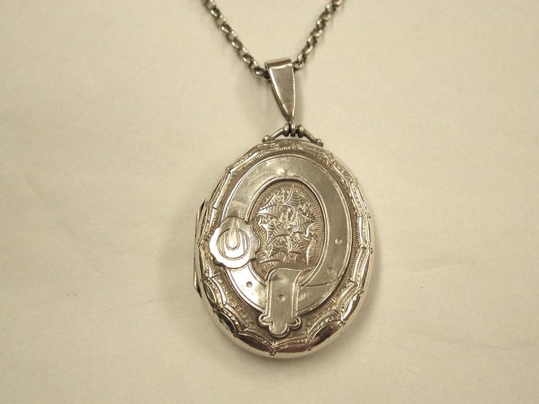 Antique Victorian Silver Locket, Birmingham, 1884 on Old Silver Belcher ...