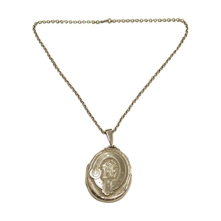 Antique Victorian Silver Locket, Birmingham, 1884 on Old Silver Belcher ...