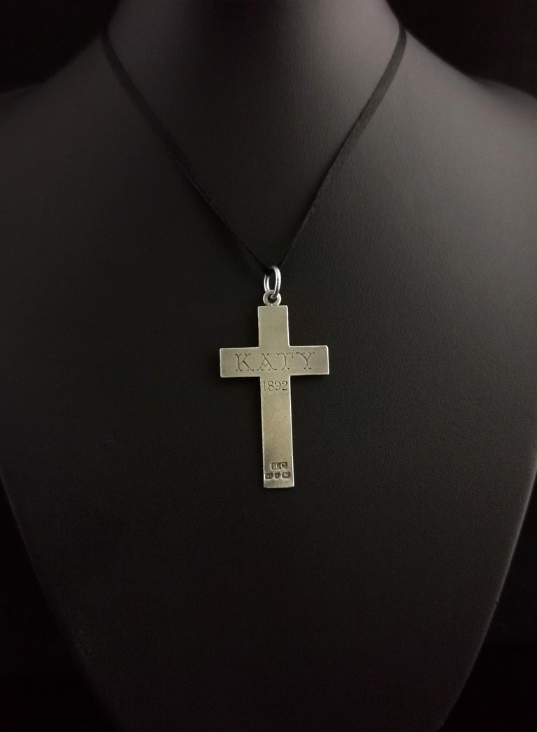 Antique Victorian Silver Mourning Cross Pendant at 1stDibs