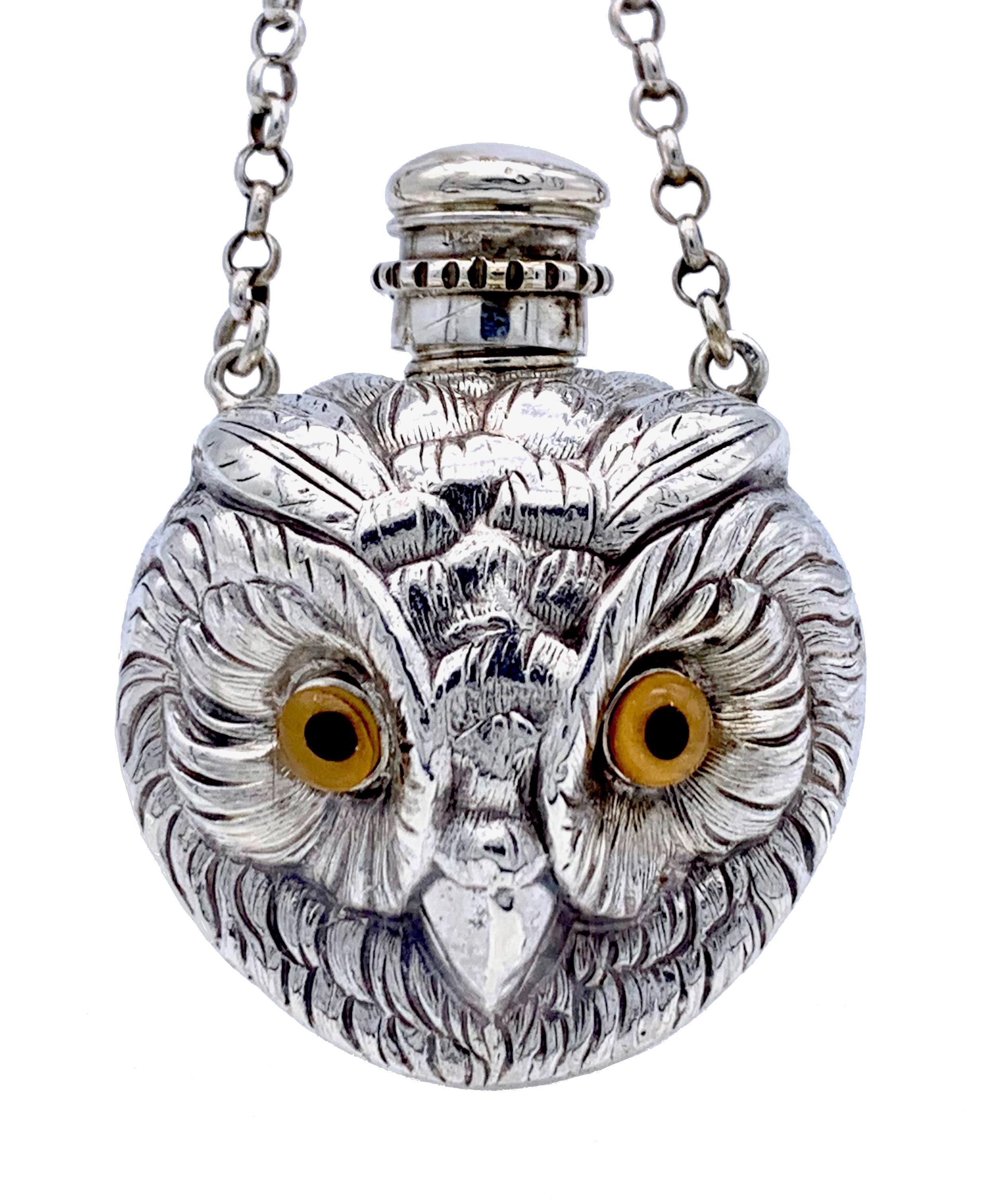 Antique Victorian Silver Owl Perfume Bottle Pendant For Sale at 1stDibs ...