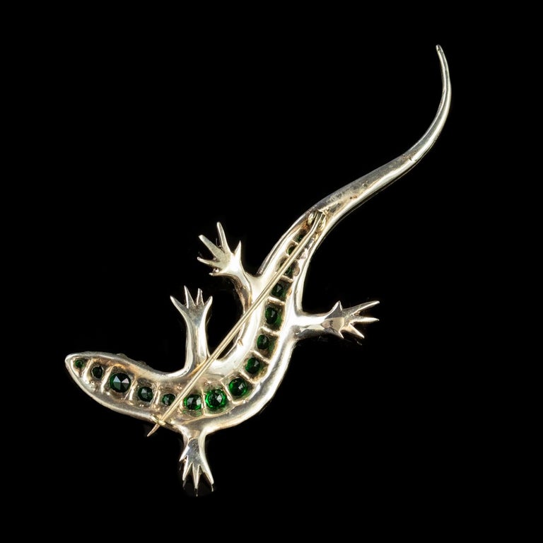 Antique Victorian Silver Paste Stone Lizard circa 1890 Brooch at 1stDibs