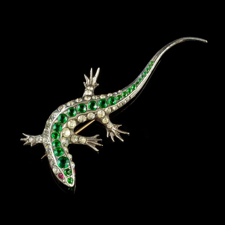 Antique Victorian Silver Paste Stone Lizard circa 1890 Brooch at 1stDibs