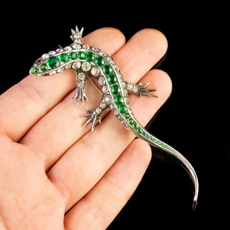 Antique Victorian Silver Paste Stone Lizard circa 1890 Brooch at 1stDibs