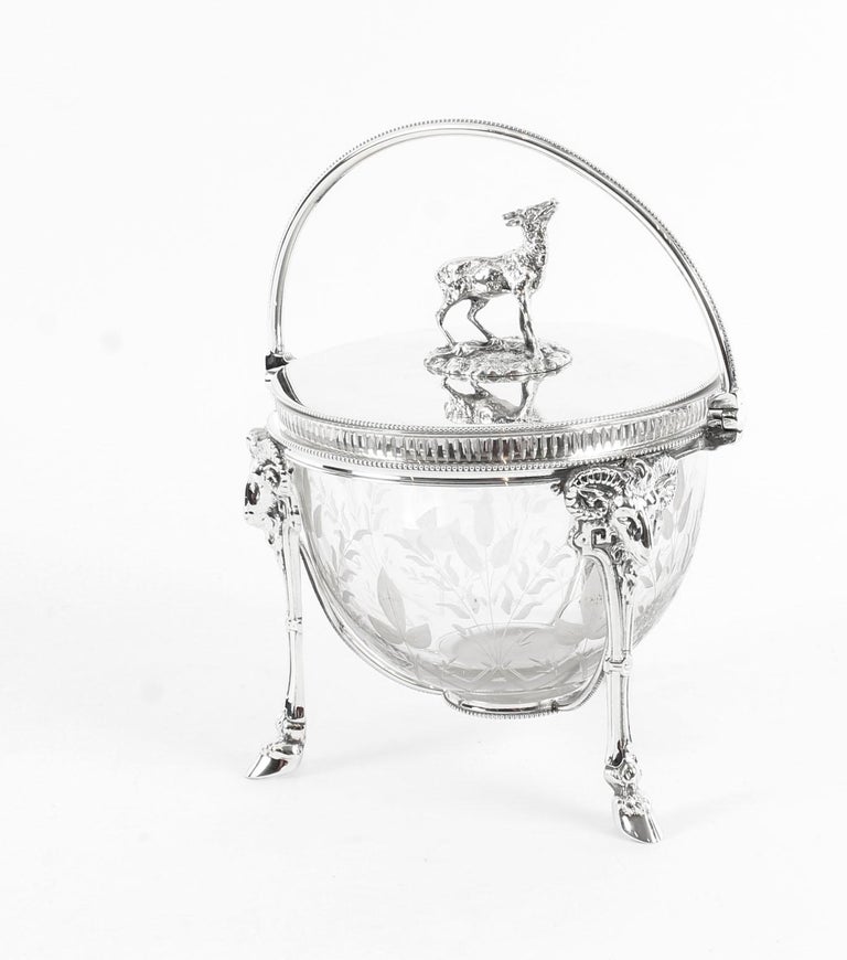 Antique Victorian Silver Plate Crystal Biscuit Sweets Box, 19th Century ...