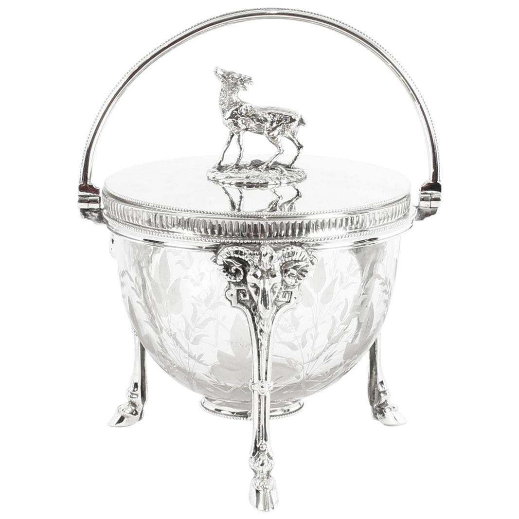 Antique Victorian Silver Plate Crystal Biscuit Sweets Box, 19th Century ...