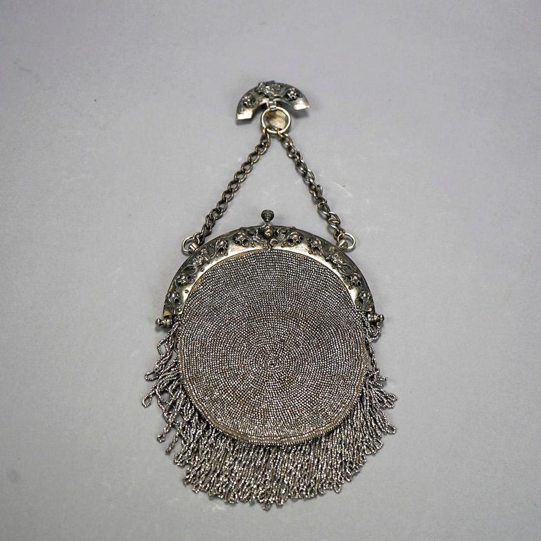 Antique Victorian Silver Plate and Mesh Beaded Figural Hand Bag circa ...