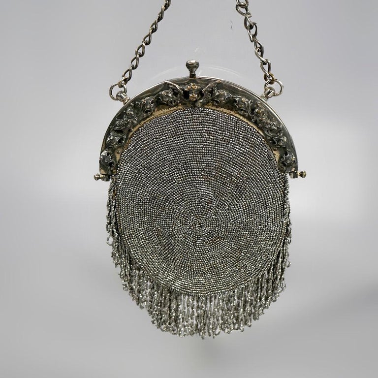 Antique Victorian Silver Plate and Mesh Beaded Figural Hand Bag circa ...