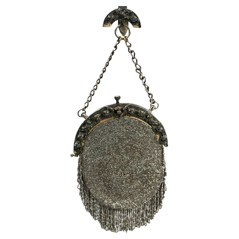 Antique Victorian Silver Plate and Mesh Beaded Figural Hand Bag circa ...