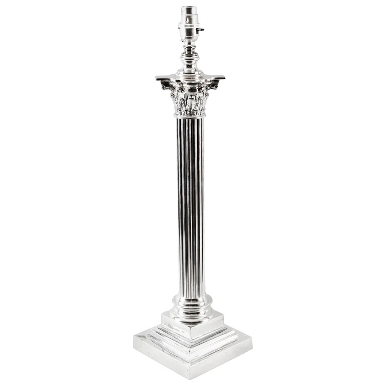 Antique Victorian Silver Plated Corinthian Column Table Lamp, 19th ...