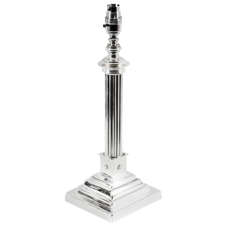 Antique Victorian Silver Plated Doric Column Table Lamp, 19th Century ...