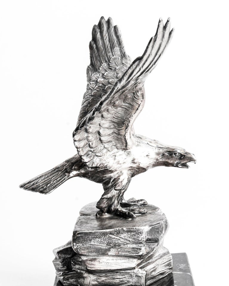 Antique Victorian Silver Plated Sculpture Bald Eagle Marble Base, 19th ...