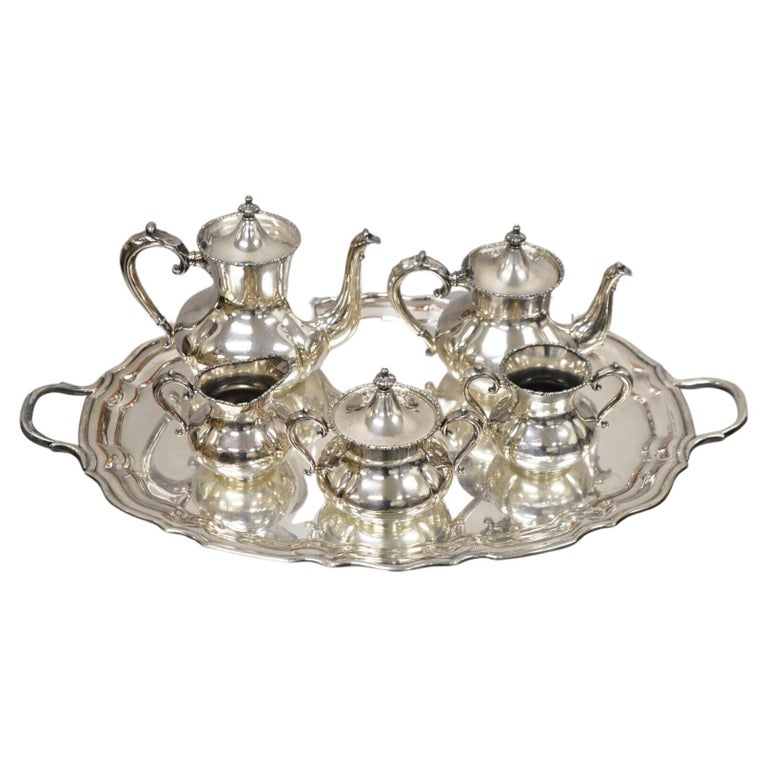 Antique Victorian Silver Plated Tea Set with English Platter Tray, 6 Pc ...