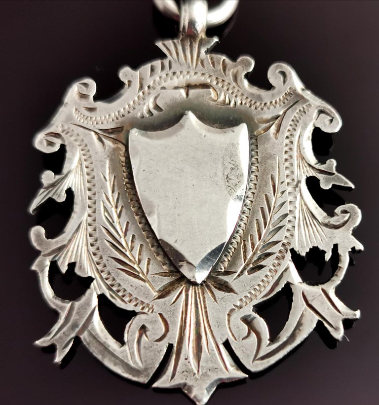 Antique Victorian Silver Shield Fob Pendant, Watch Fob at 1stDibs