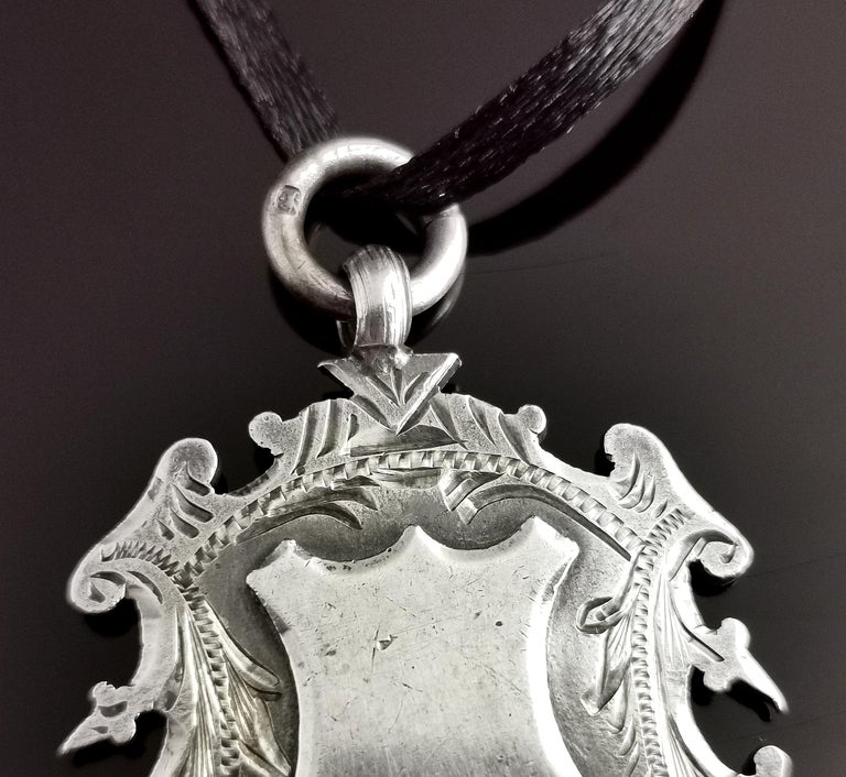 Antique Victorian Silver Shield Fob Pendant, Watch Fob at 1stDibs