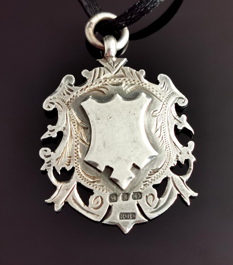 Antique Victorian Silver Shield Fob Pendant, Watch Fob at 1stDibs
