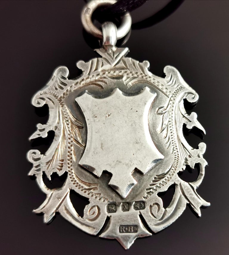 Antique Victorian Silver Shield Fob Pendant, Watch Fob at 1stDibs