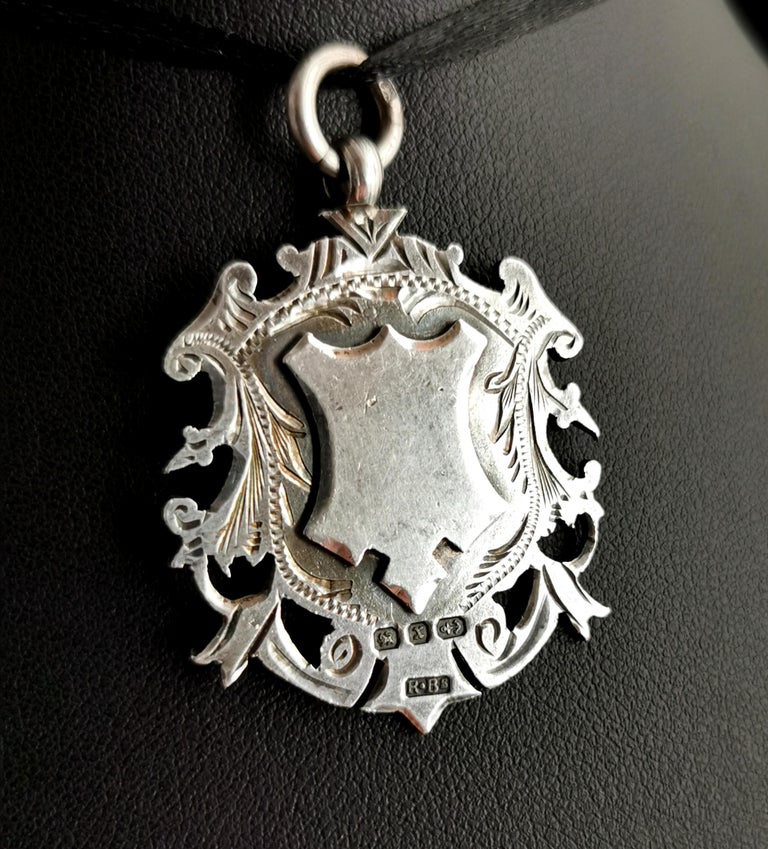 Antique Victorian Silver Shield Fob Pendant, Watch Fob at 1stDibs