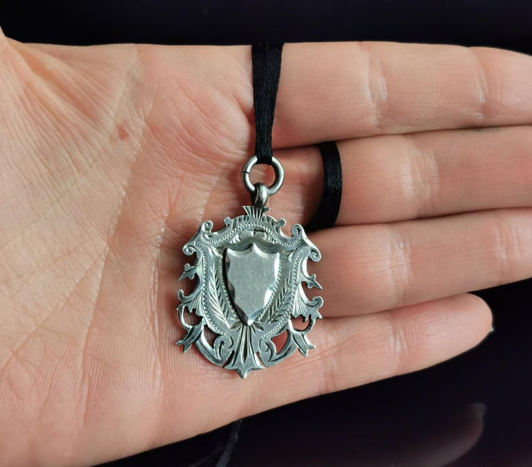 Antique Victorian Silver Shield Fob Pendant, Watch Fob at 1stDibs