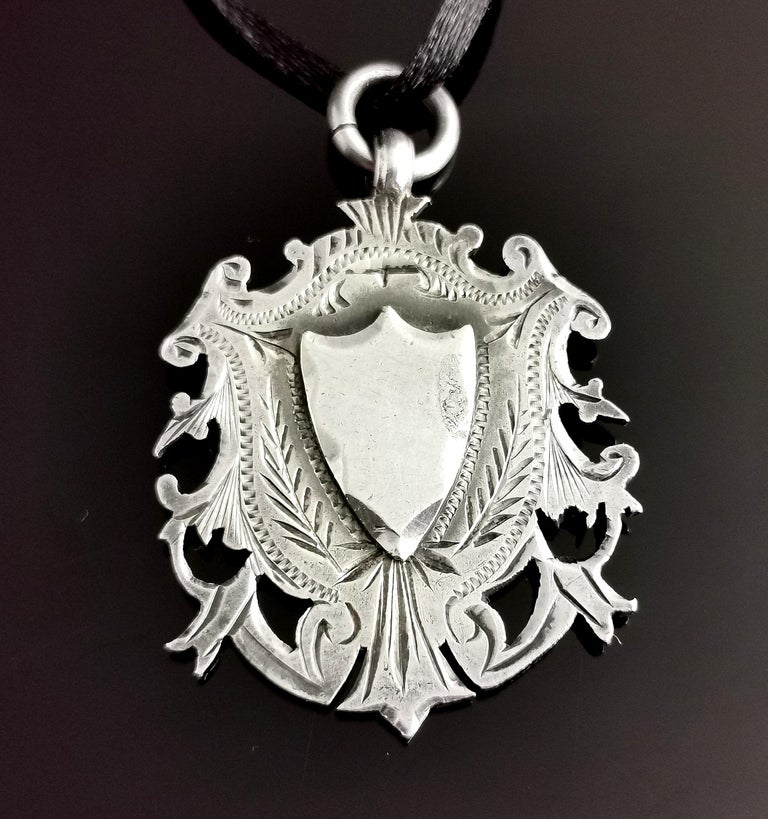 Antique Victorian Silver Shield Fob Pendant, Watch Fob at 1stDibs