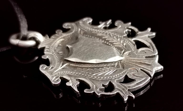 Antique Victorian Silver Shield Fob Pendant, Watch Fob at 1stDibs