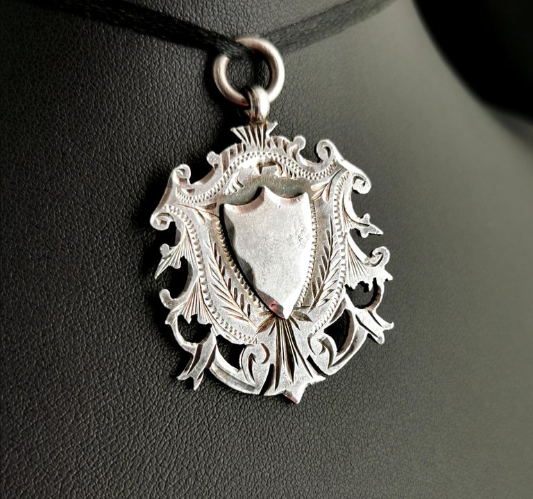 Antique Victorian Silver Shield Fob Pendant, Watch Fob at 1stDibs