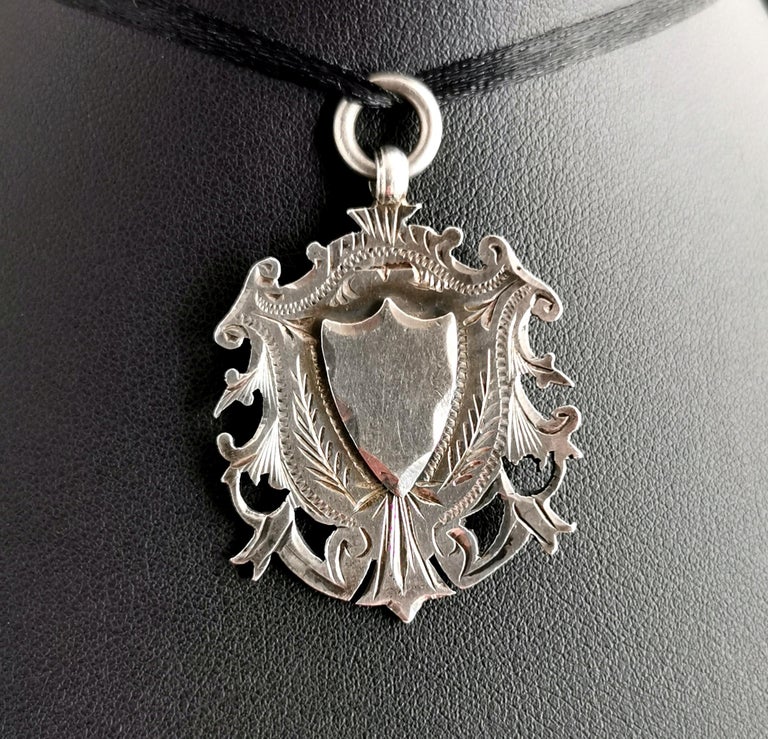 Antique Victorian Silver Shield Fob Pendant, Watch Fob at 1stDibs