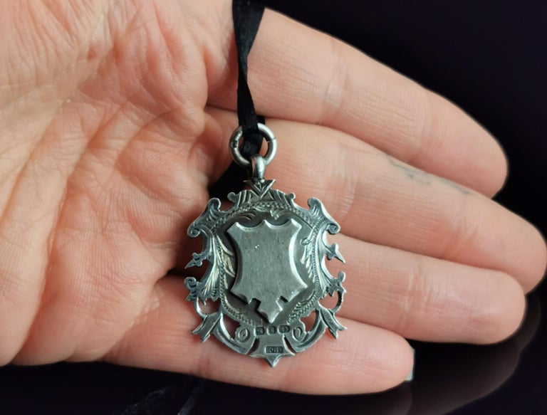 Antique Victorian Silver Shield Fob Pendant, Watch Fob at 1stDibs