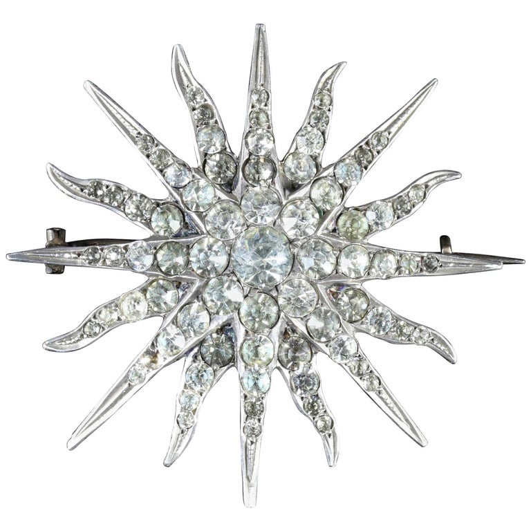 Antique Victorian Silver Star Paste Brooch, circa 1900 For Sale at 1stDibs