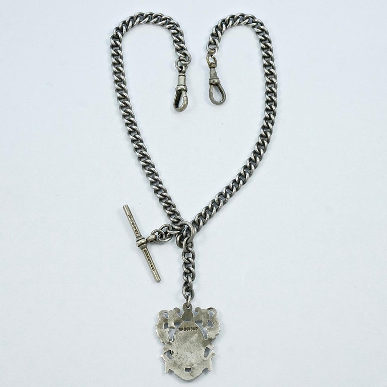 Antique Victorian Silver Tone Double Albert Watch Chain Fob NCR and Co ...