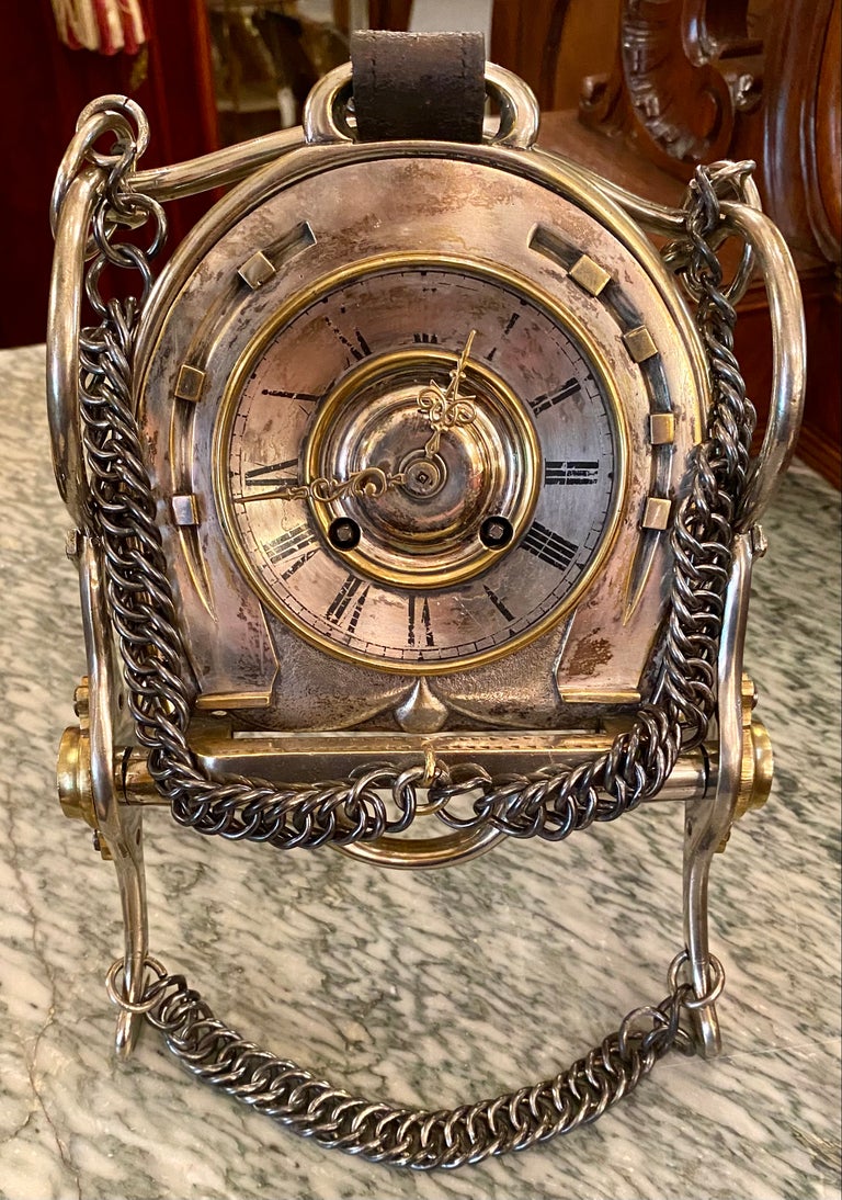 Antique Victorian Silvered Bronze Horseshoe and Bit Clock, circa 1860's ...