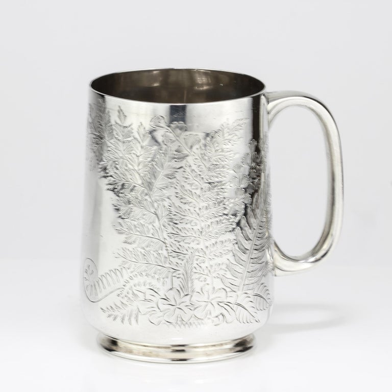 Antique Victorian Small Sterling Silver Mug with Floral and Leaf ...