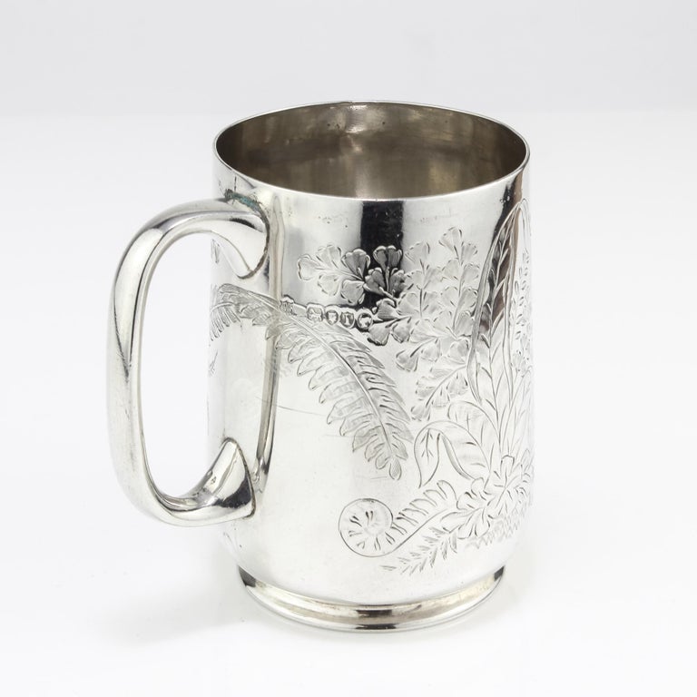 Antique Victorian Small Sterling Silver Mug with Floral and Leaf ...