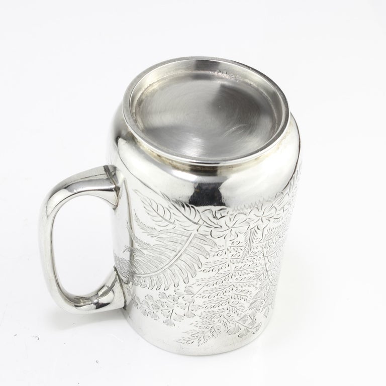 Antique Victorian Small Sterling Silver Mug with Floral and Leaf ...