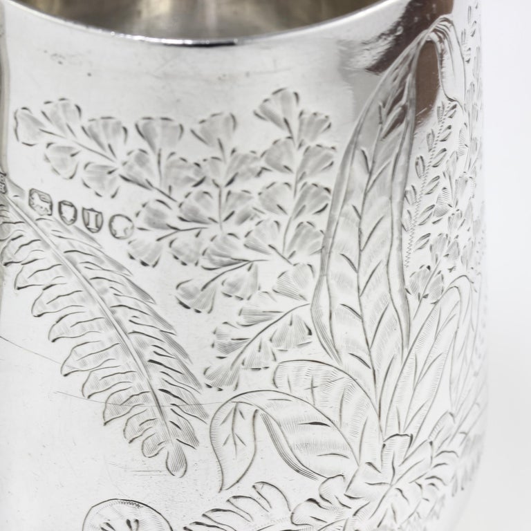 Antique Victorian Small Sterling Silver Mug with Floral and Leaf ...